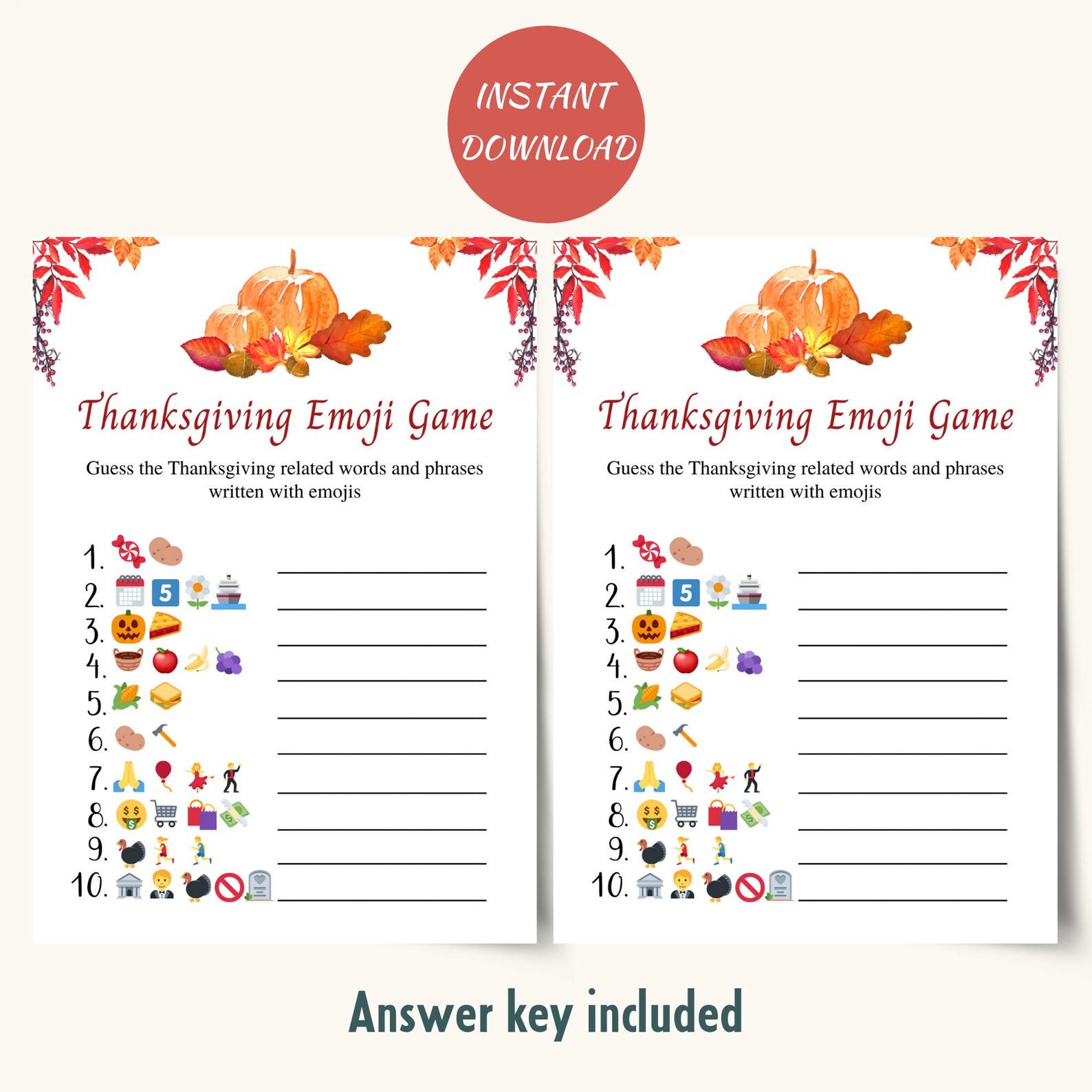 Printable Thanksgiving Emoji Game Friendsgiving Game | Etsy