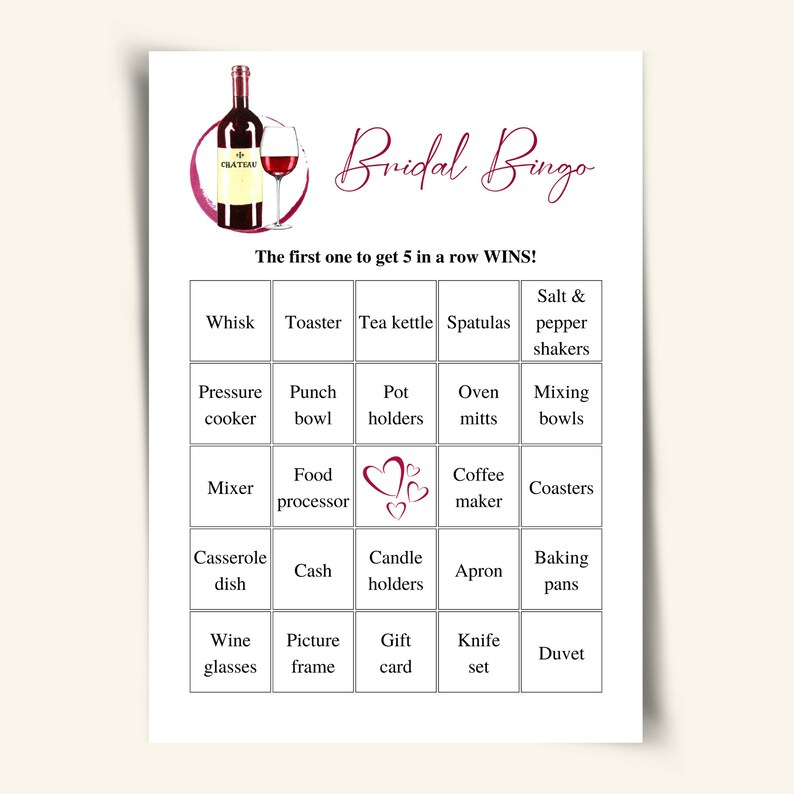 50 Printable Wine Themed Bridal Shower Bingo Cards Prefilled Bridal ...