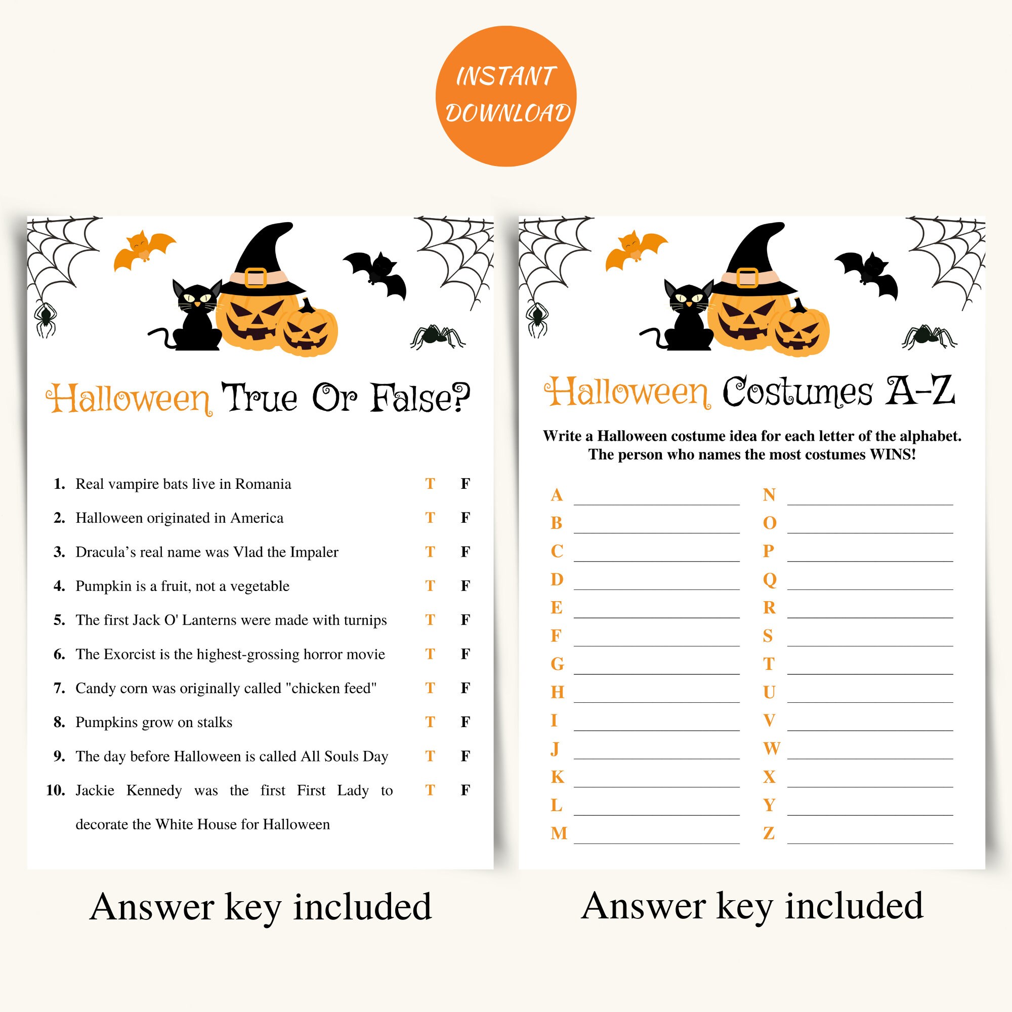Printable Halloween Party Games, Halloween Game Bundle, Orange and ...