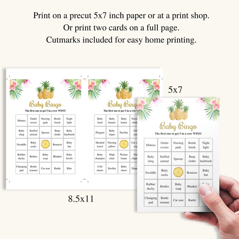 30 Printable Prefilled Baby Shower Bingo Cards Pineapple Baby Etsy