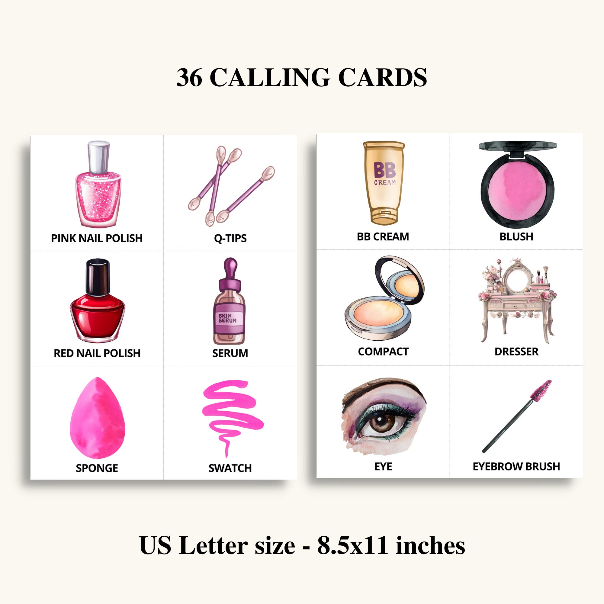 50 Printable Makeup Bingo Cards Makeup Themed Picture Bingo Slumber Party Games Birthday Party ...