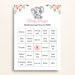 30 Printable Floral Elephant Baby Shower Bingo Cards | 5x7'' Floral ...