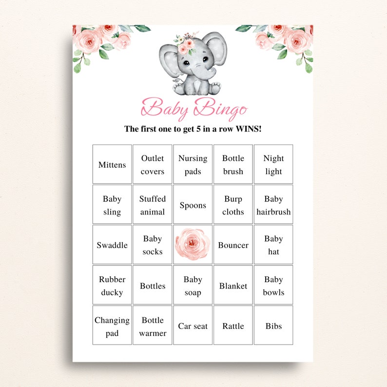 30 Printable Floral Elephant Baby Shower Bingo Cards 5x7'' Floral Baby ...