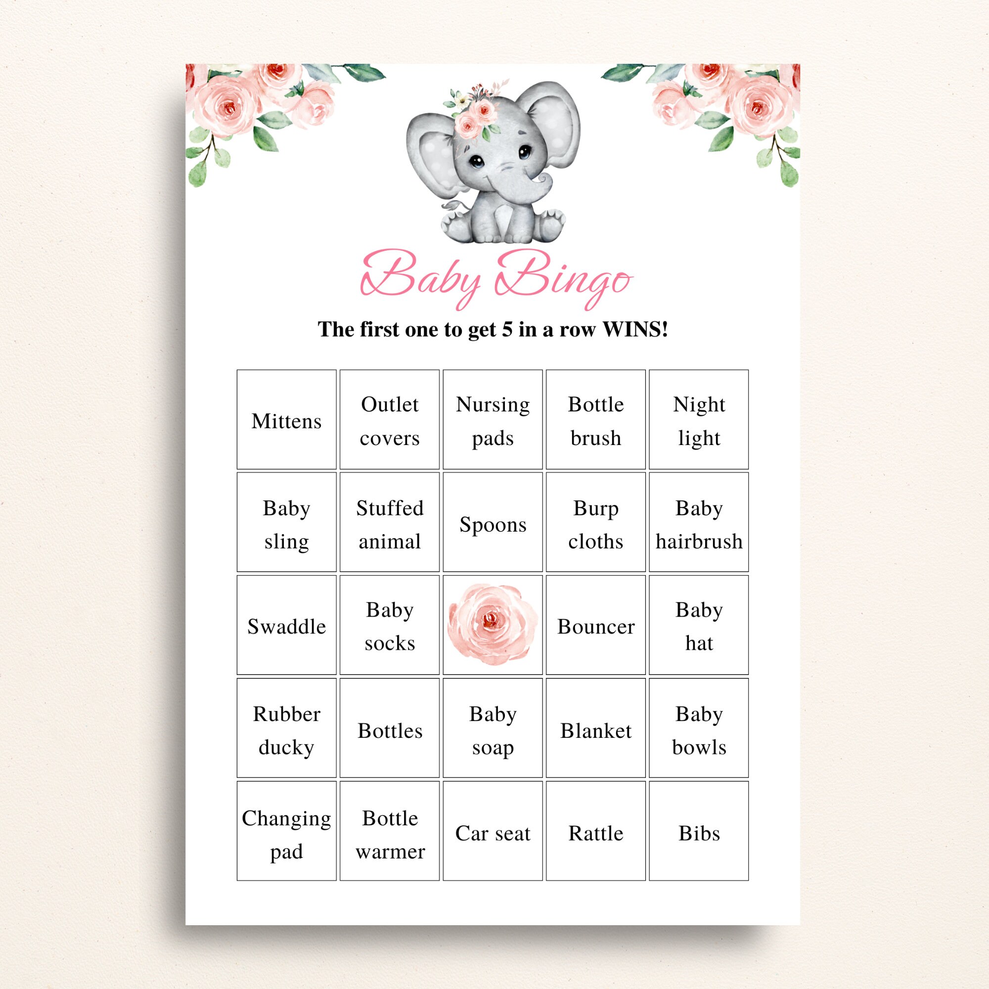 30 Printable Floral Elephant Baby Shower Bingo Cards 5x7'' Floral Baby ...