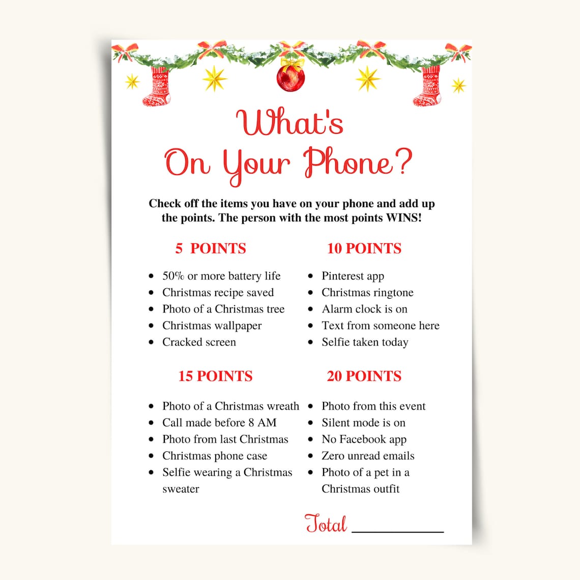 Printable Christmas Game Whats on Your Phone Christmas Party - Etsy