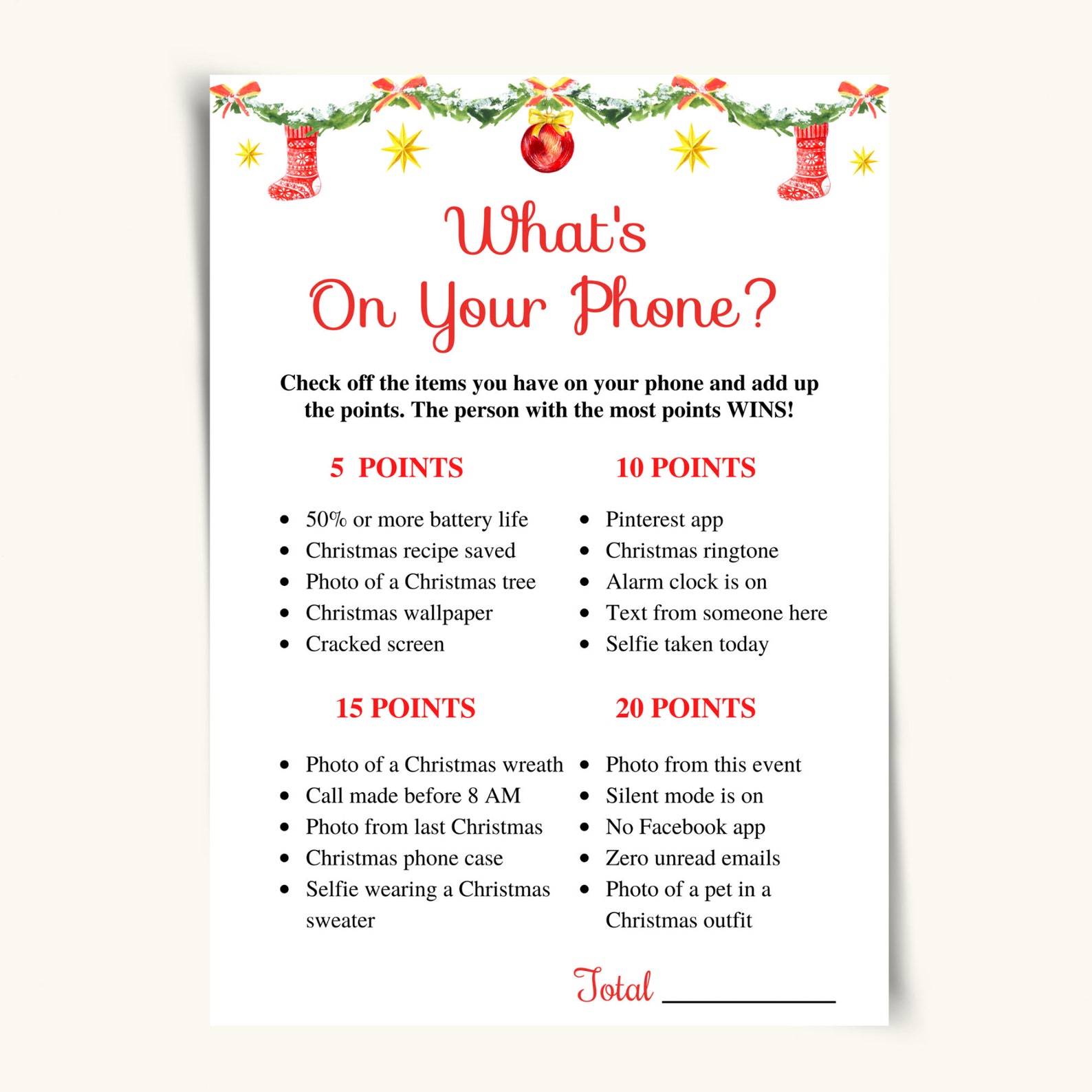 Printable Christmas Game Whats on Your Phone Christmas Party - Etsy