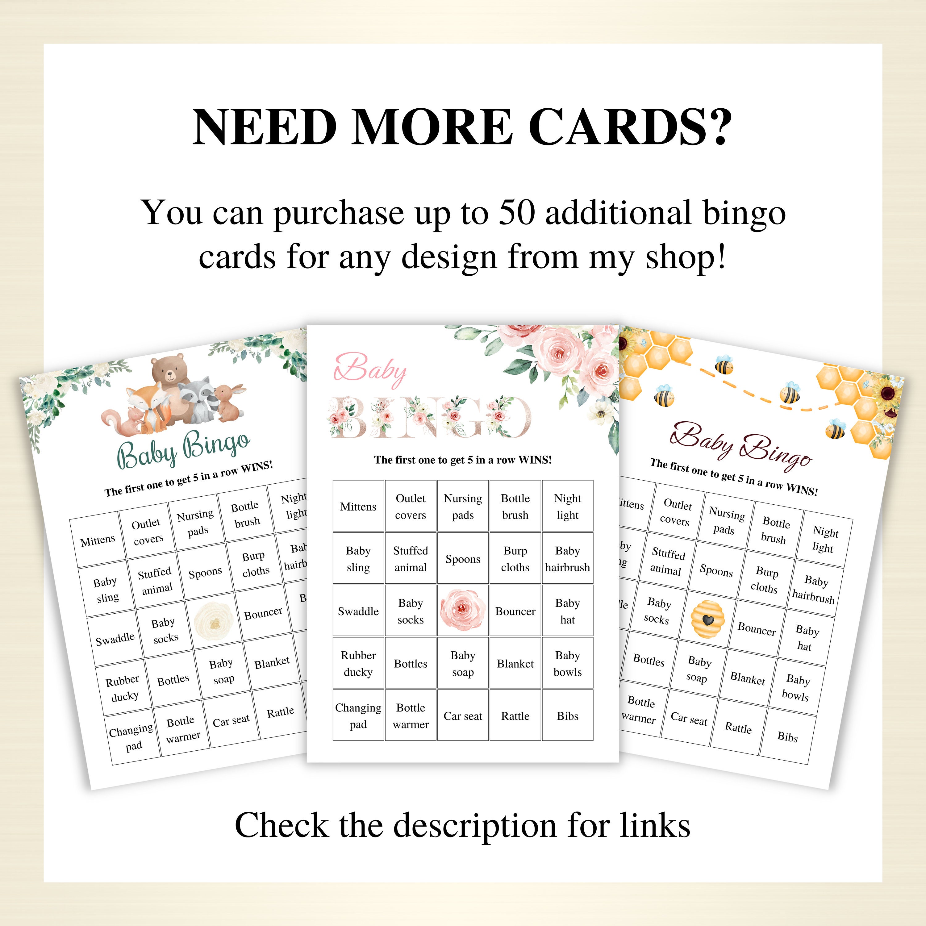 30 Prefilled Baby Shower Bingo Cards, Printable Baby Bingo Cards, Teddy ...