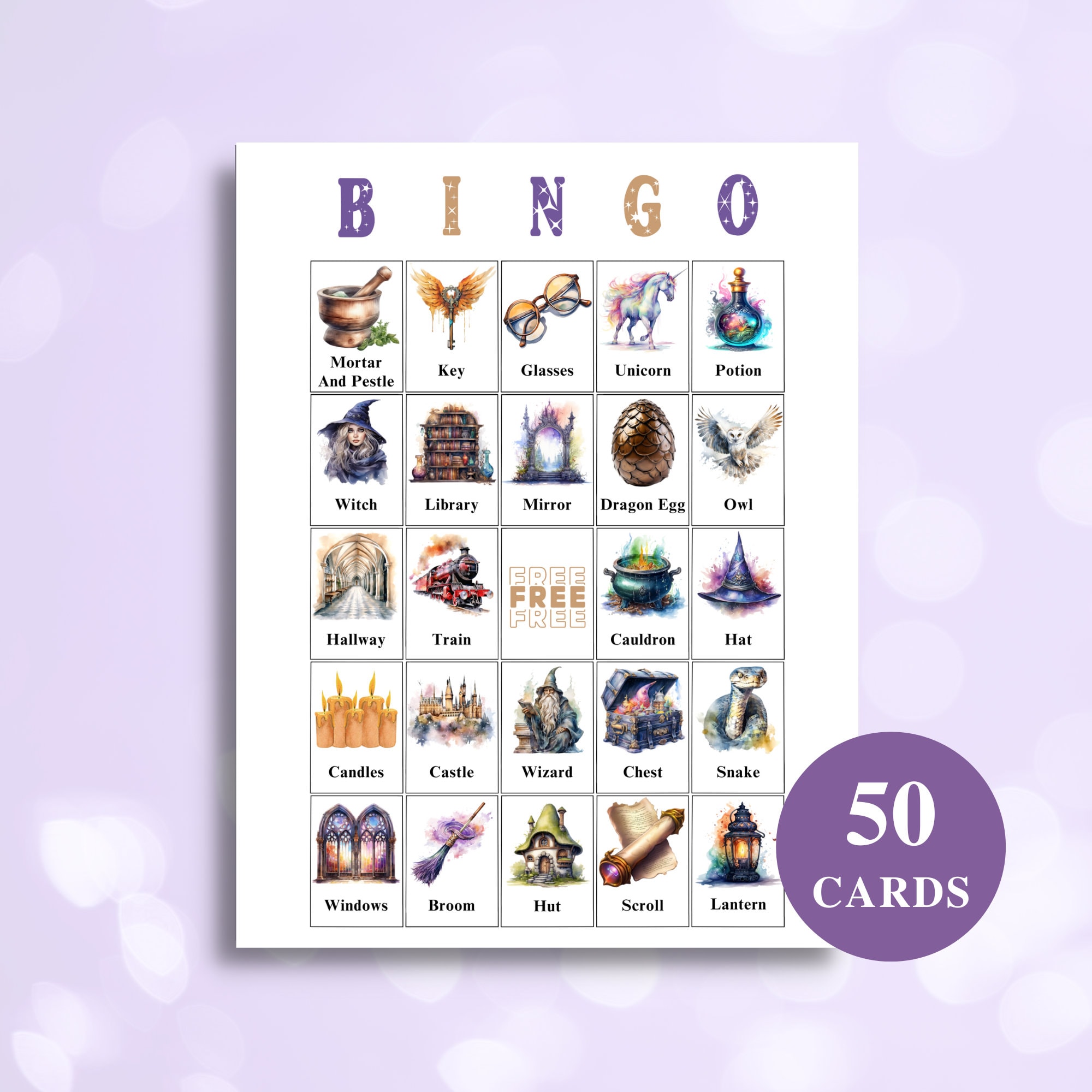50 Printable Magic Bingo Cards | Magic Picture Bingo | Wizard Birthday ...