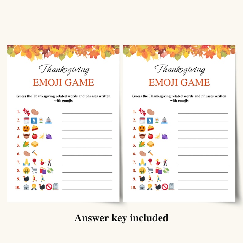 Printable Thanksgiving Emoji Game: Answer Key Included DOWNLOAD - Etsy