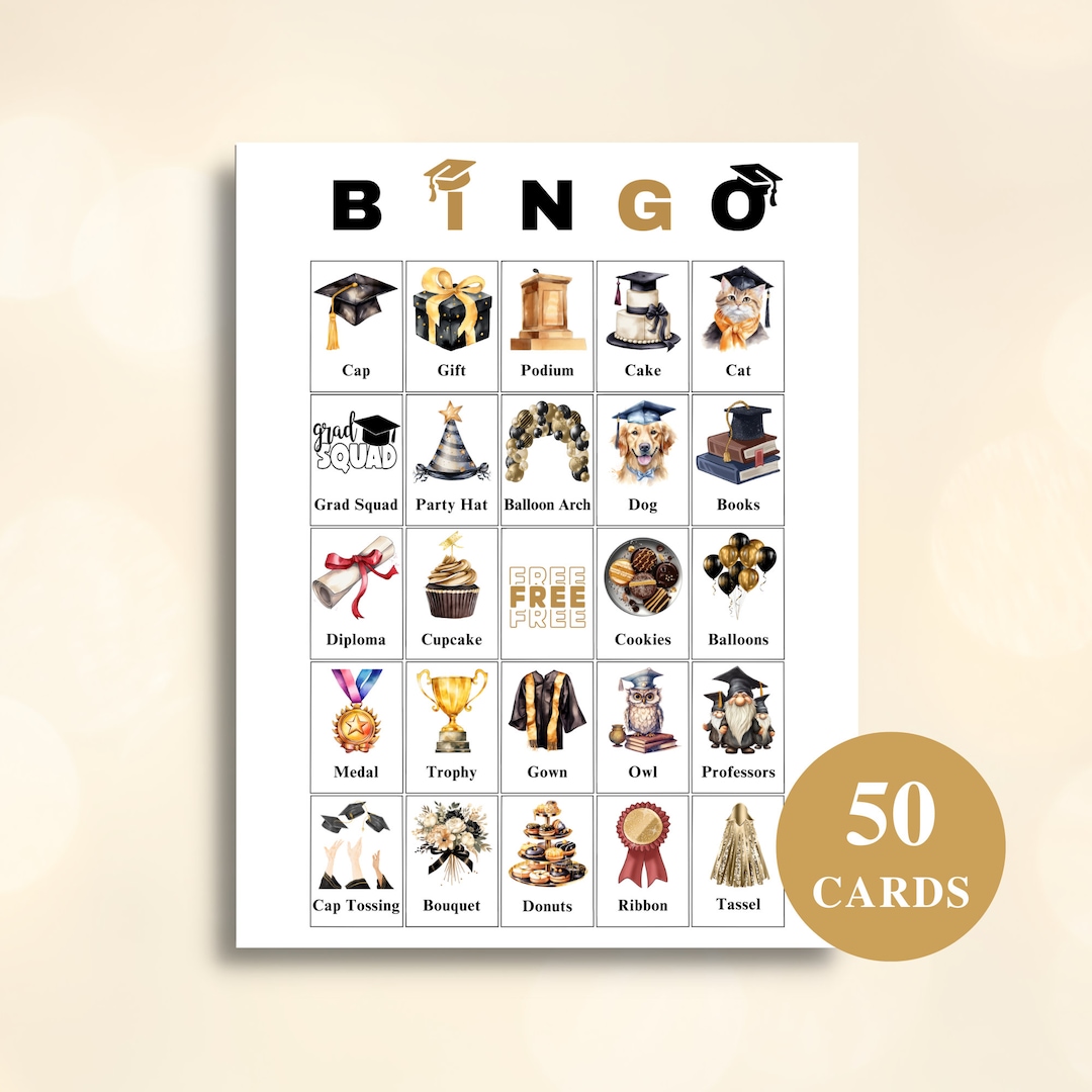 50 Printable Graduation Bingo Cards | Graduation Picture Bingo | Grad ...