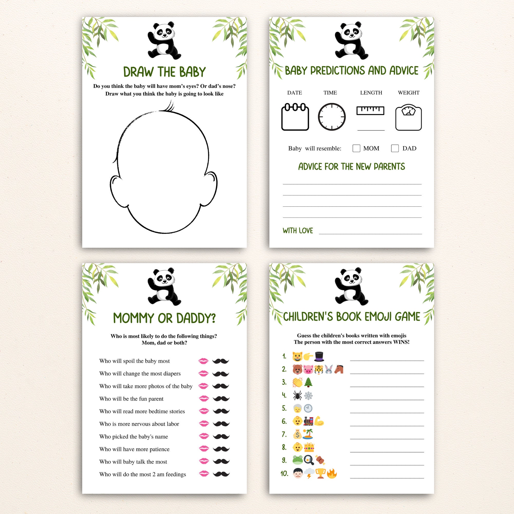 16 Printable Panda Baby Shower Games, Jungle Baby Shower Games, Safari ...
