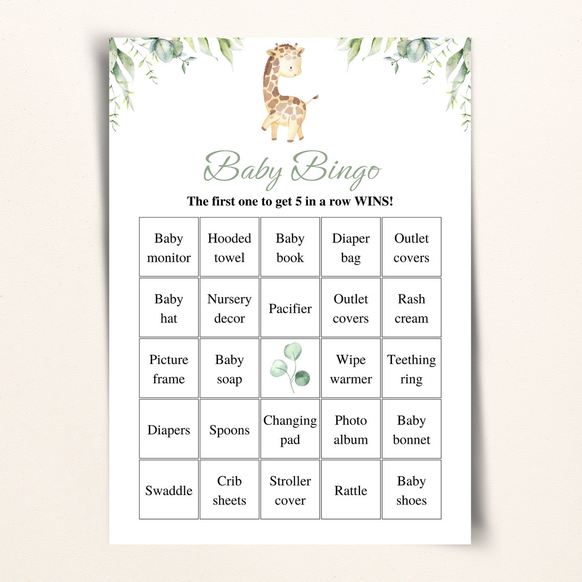 30 Printable Giraffe Baby Shower Bingo Cards 5x7'' - Etsy