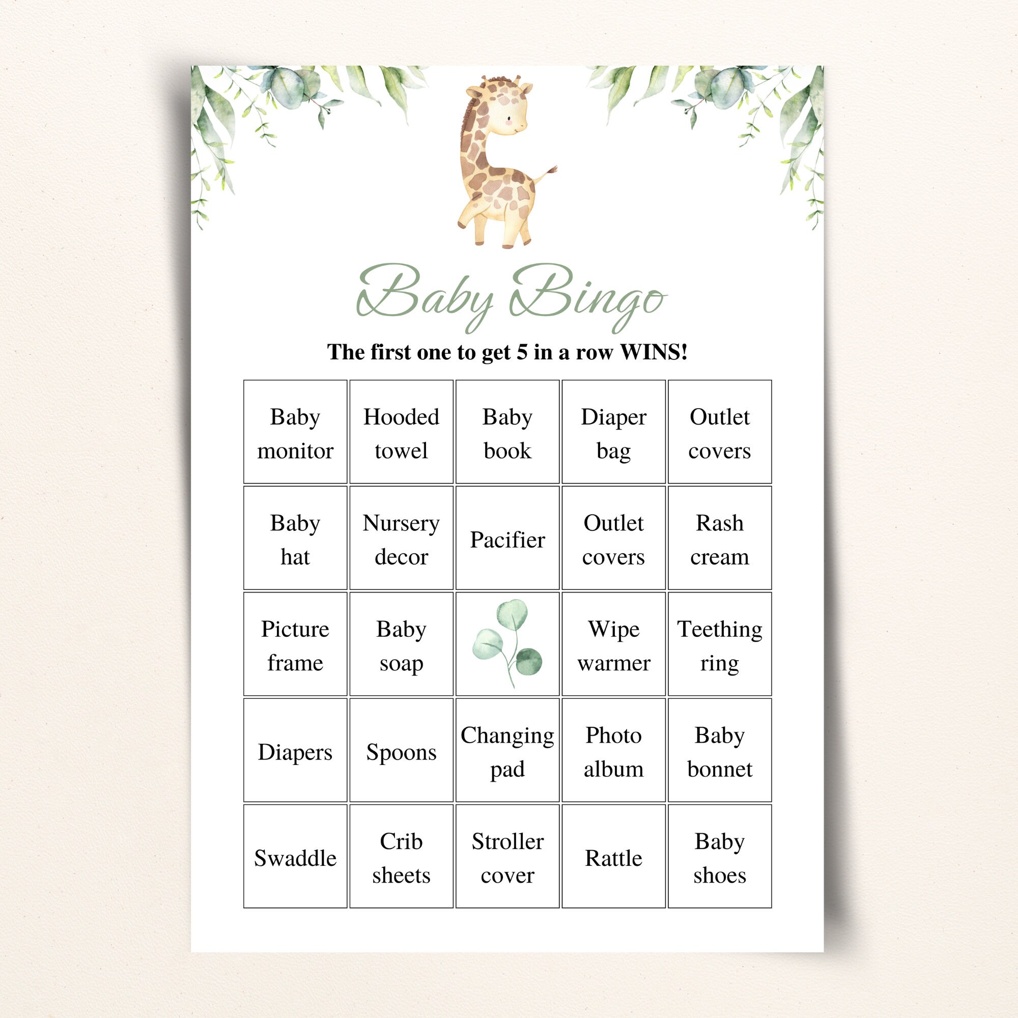 30 Printable Giraffe Baby Shower Bingo Cards 5x7'' Prefilled Baby Bingo ...