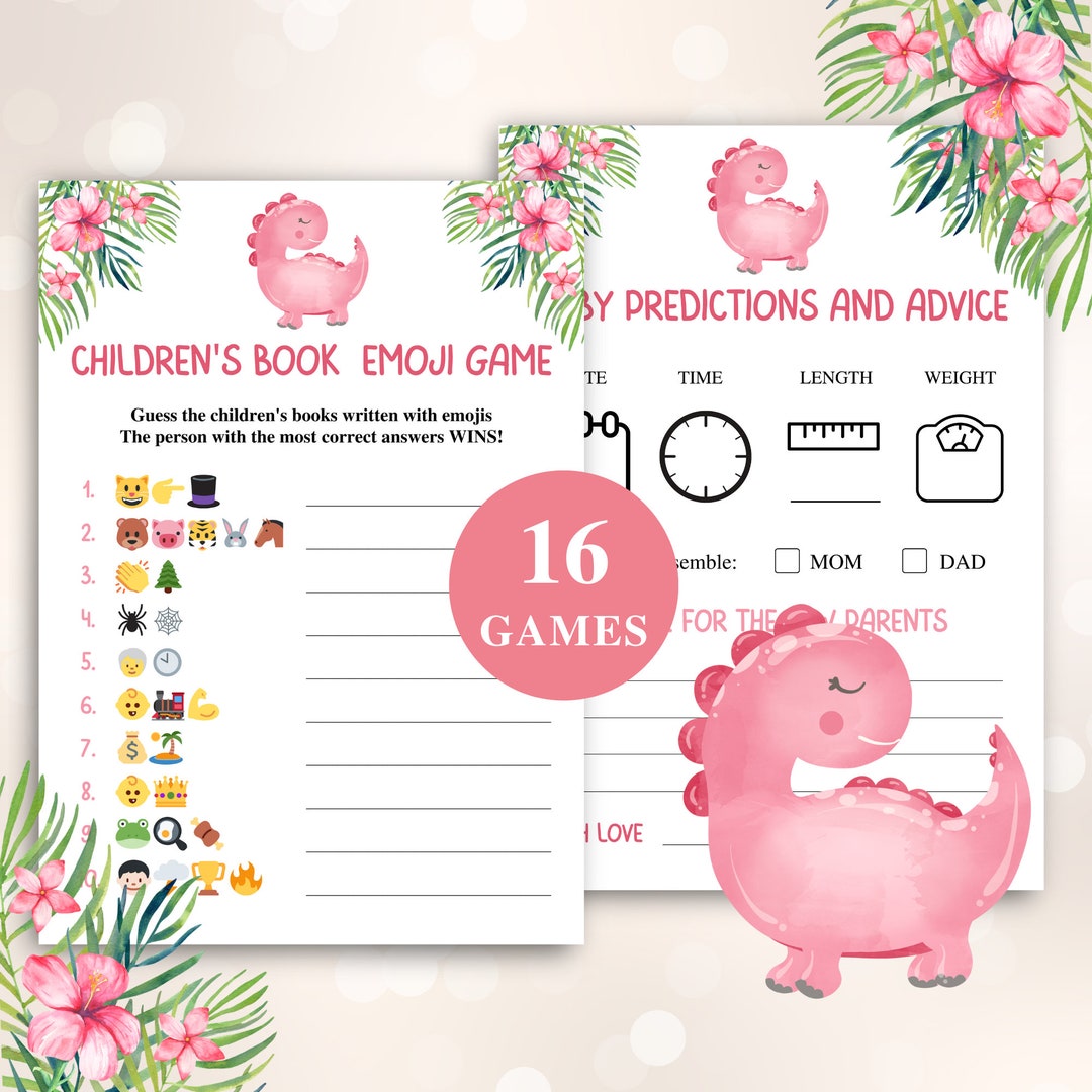16 Printable Girl Dinosaur Baby Shower Games | Pink Dinosaur Baby ...