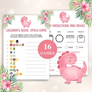 16 Printable Girl Dinosaur Baby Shower Games | Pink Dinosaur Baby ...