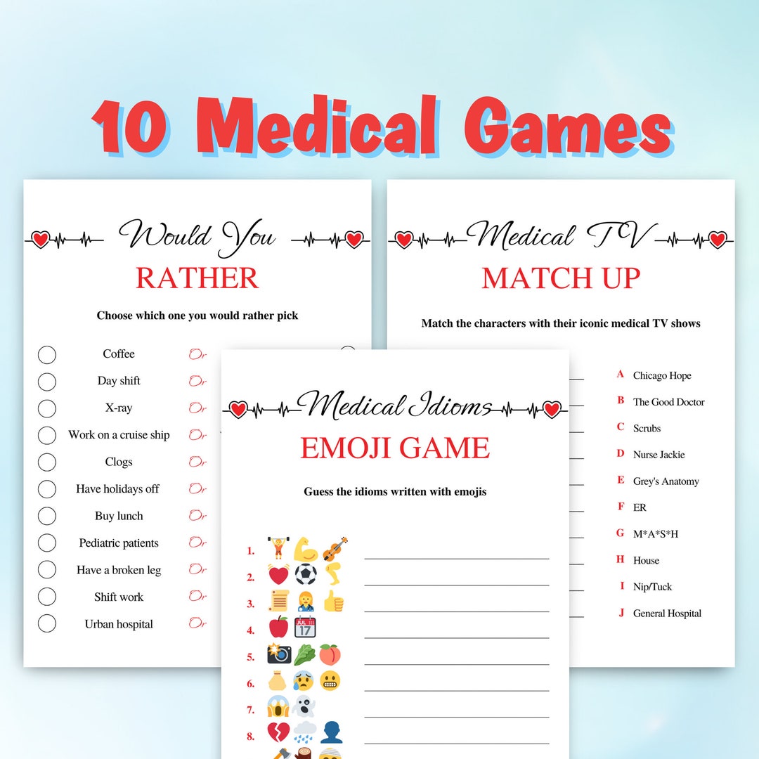 10 Printable Medical: Nurse Games, Doctor Games (US Letter Size & A4 ...