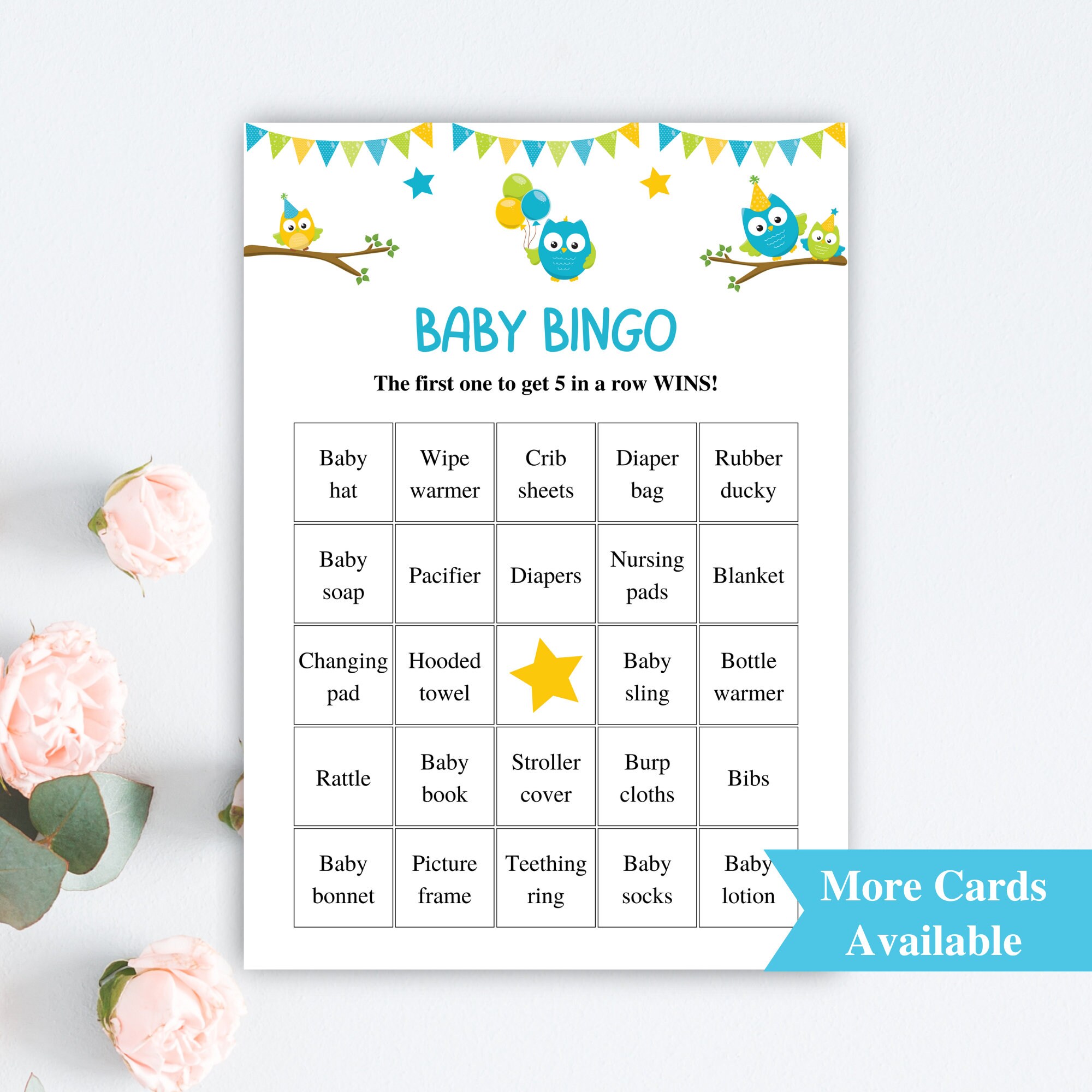 Plantilla De Bingo Para Baby Shower Con Diseño De Búho