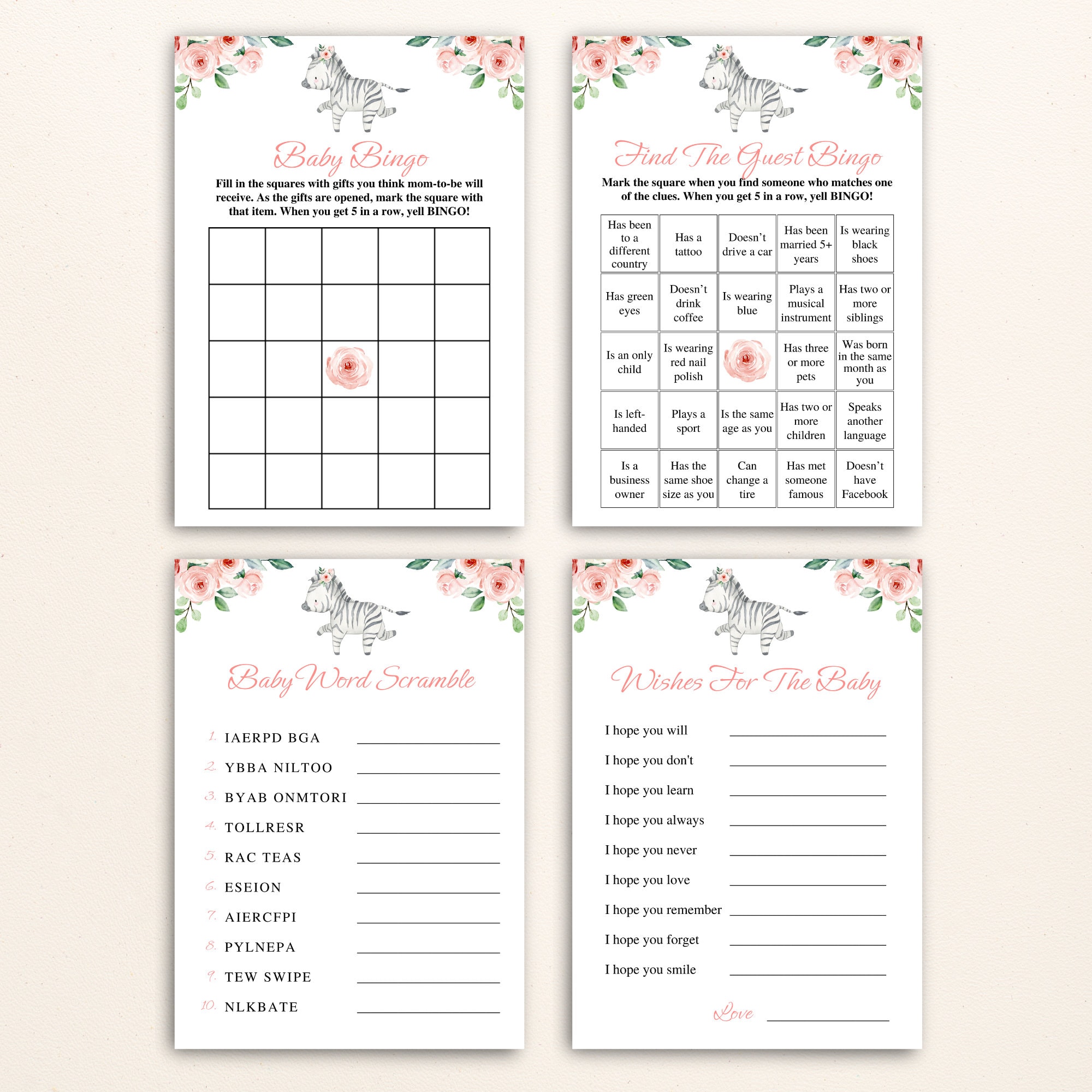 Juego Imprimible De Baby Shower De Cebra Libro Baby Shower Espanol