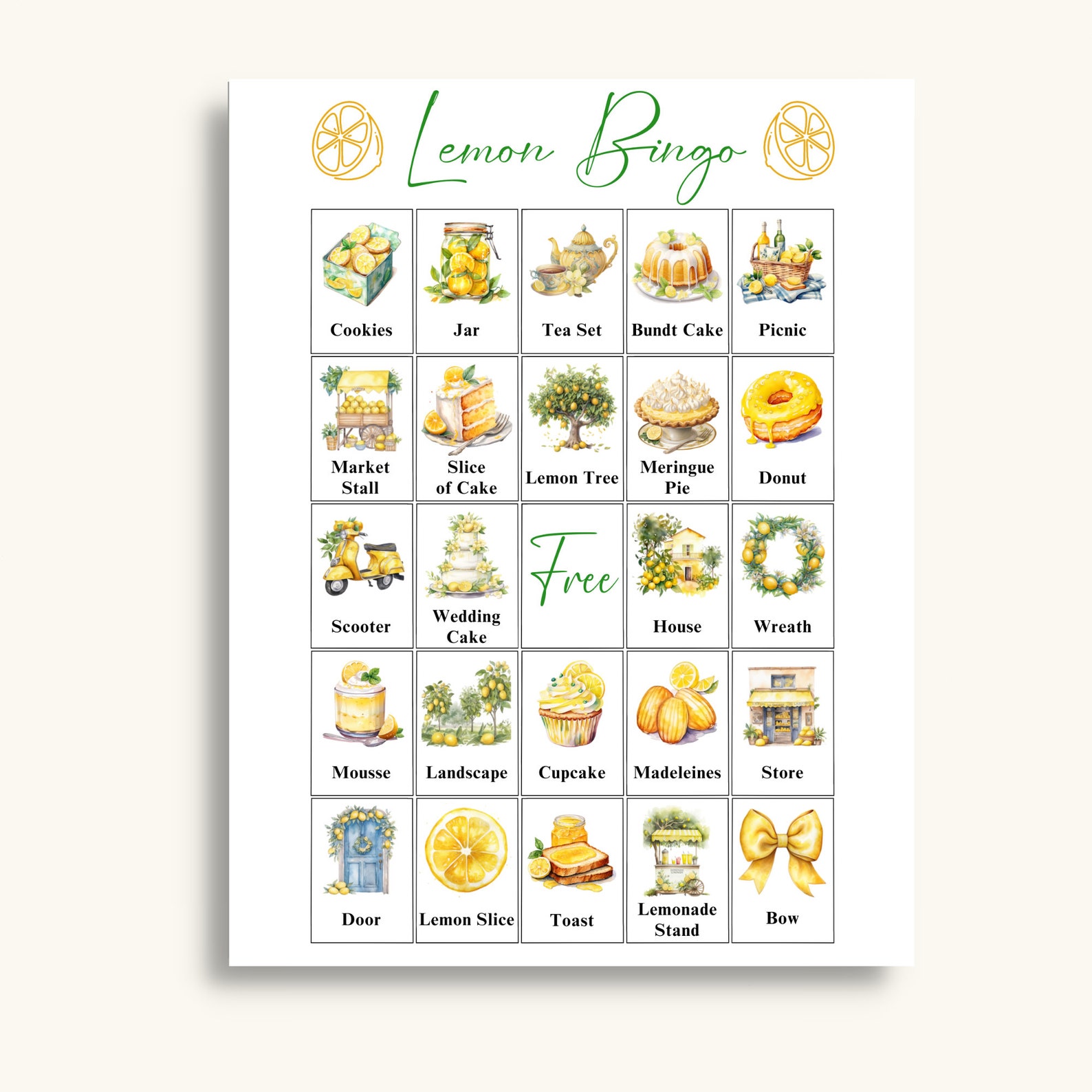 50 Printable Lemon Bingo Cards Lemon Themed Picture Bingo for Lemon ...