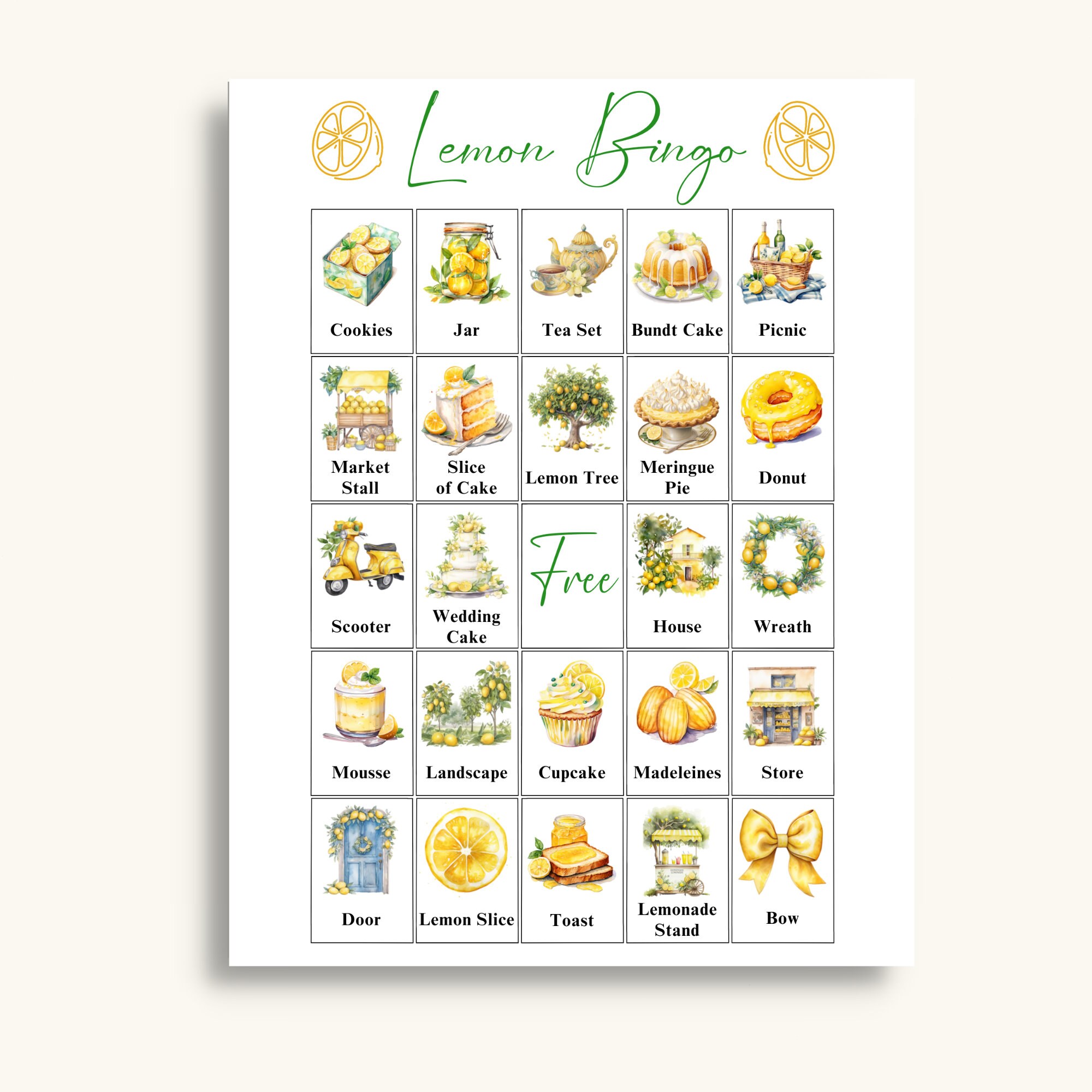 50 Printable Lemon Picture Bingo Cards, Lemon Baby Shower Games, Lemon ...