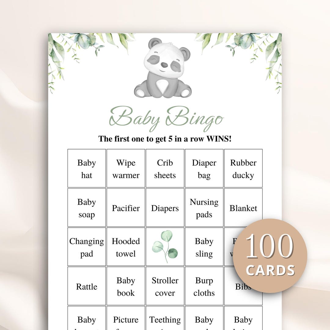 100 Printable Panda Baby Shower Bingo Cards, Prefilled Baby Shower Gift ...