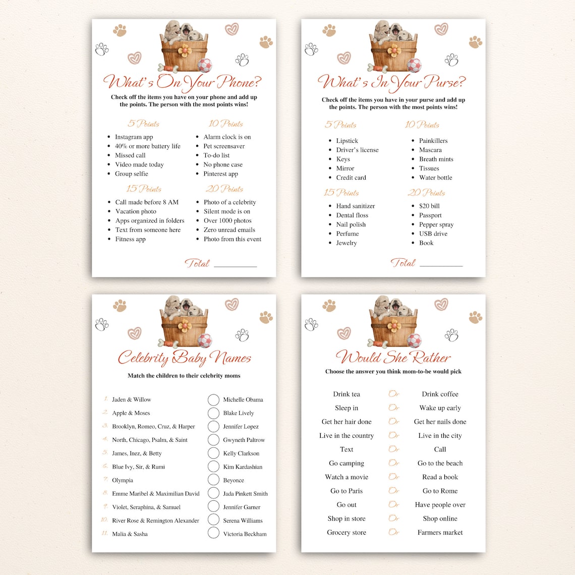 16 Printable Puppy Baby Shower Games Dog Themed Baby Shower - Etsy