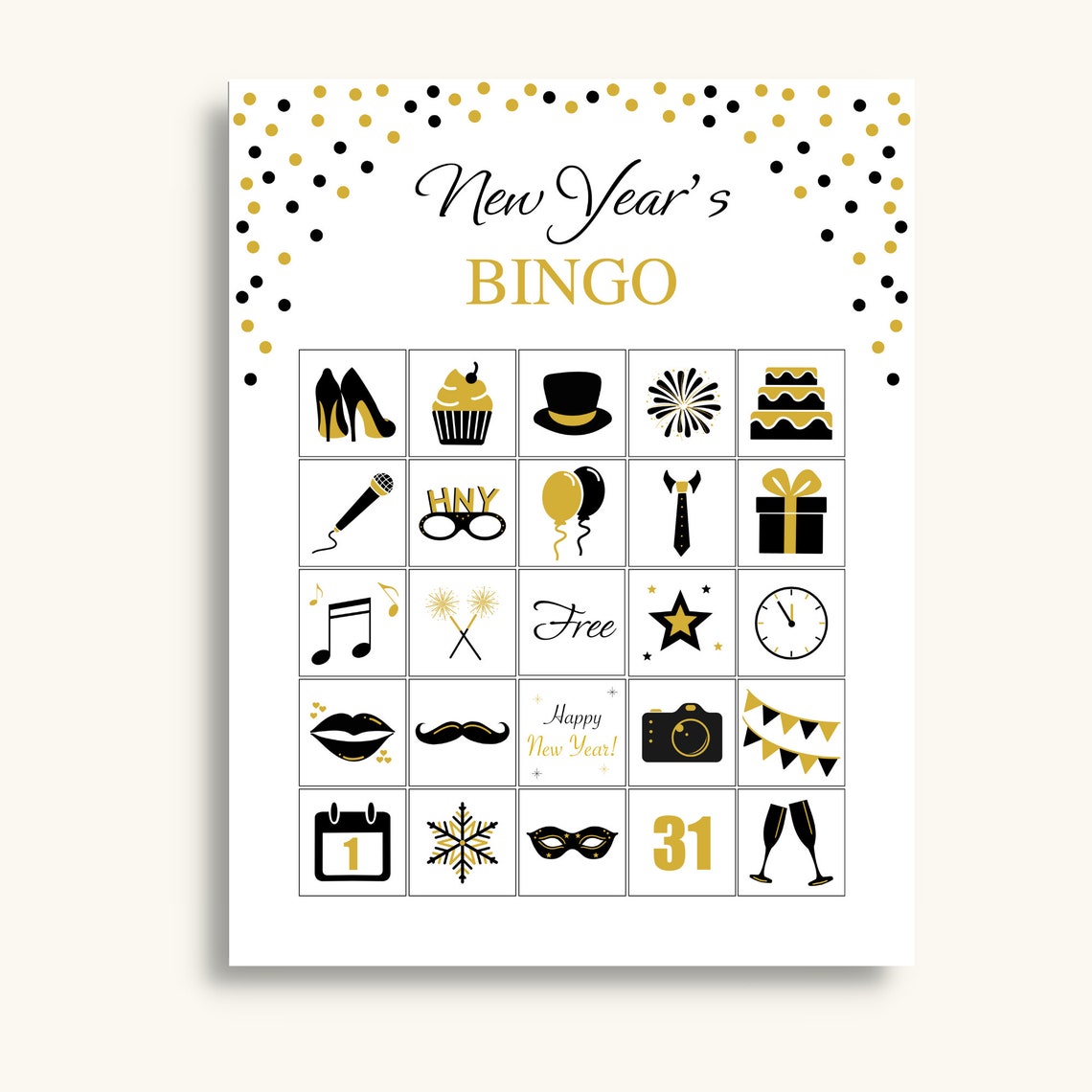 30 Printable New Years Bingo Cards New Years Eve Games New Years Bingo ...