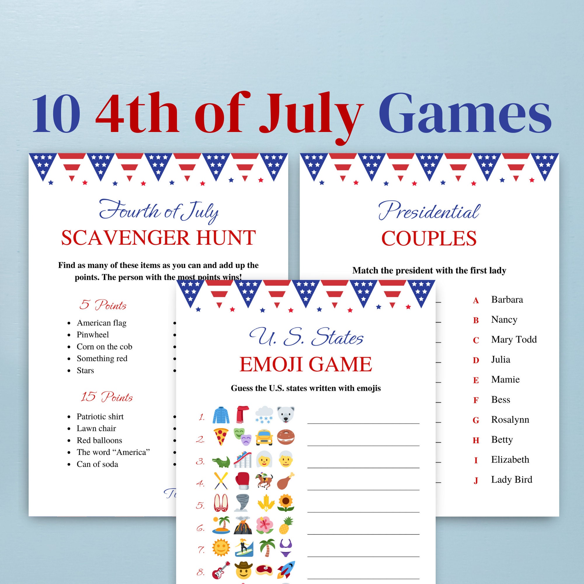 10 Printable 4th of July Games | Fourth of July Party Game Pack ...