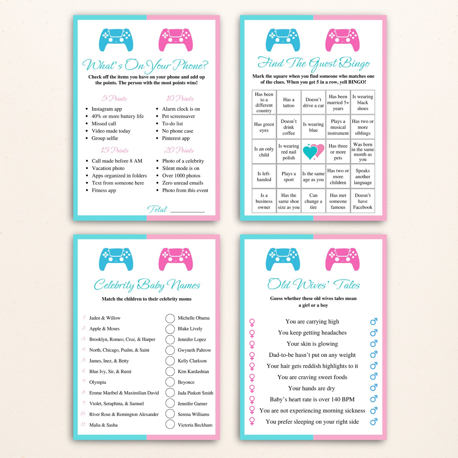 12 Printable Gamer Gender Reveal Games: Player One Player Two Gender ...