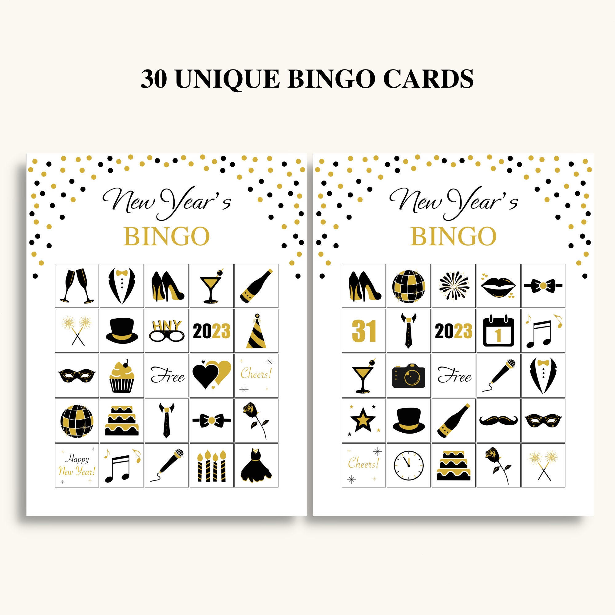 30 Printable New Years Bingo Cards New Years Eve Games New Years Bingo ...