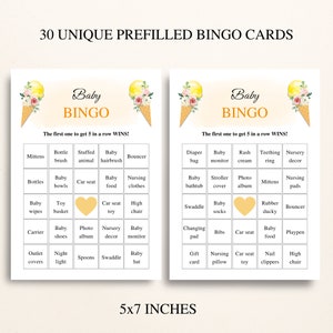 30 Printable Ice Cream Baby Shower Bingo Cards | 5x7'' Prefilled Baby ...