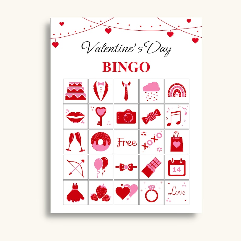 30 Printable Valentine's Day Bingo Cards | Valentine's Day Games ...