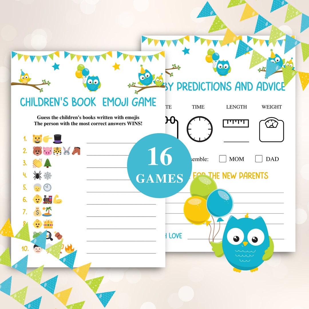16 Printable Owl Baby Shower Games | Blue Owl Baby Shower Game Bundle ...