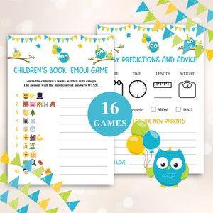 16 Printable Owl Baby Shower Games | Blue Owl Baby Shower Game Bundle ...