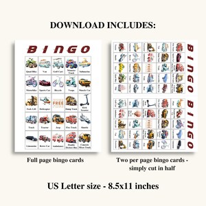 50 Printable Vehicle Bingo Cards | Transport Picture Bingo | Vehicle ...