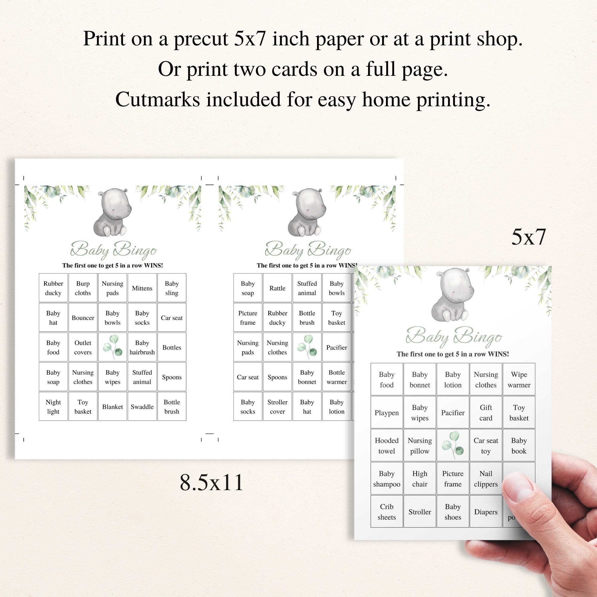 30 Printable Hippo Baby Shower Bingo Cards 5x7'' - Etsy