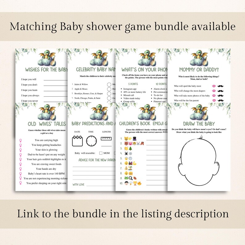 100 Printable Dragon Baby Shower Bingo Cards, Prefilled Baby Shower ...
