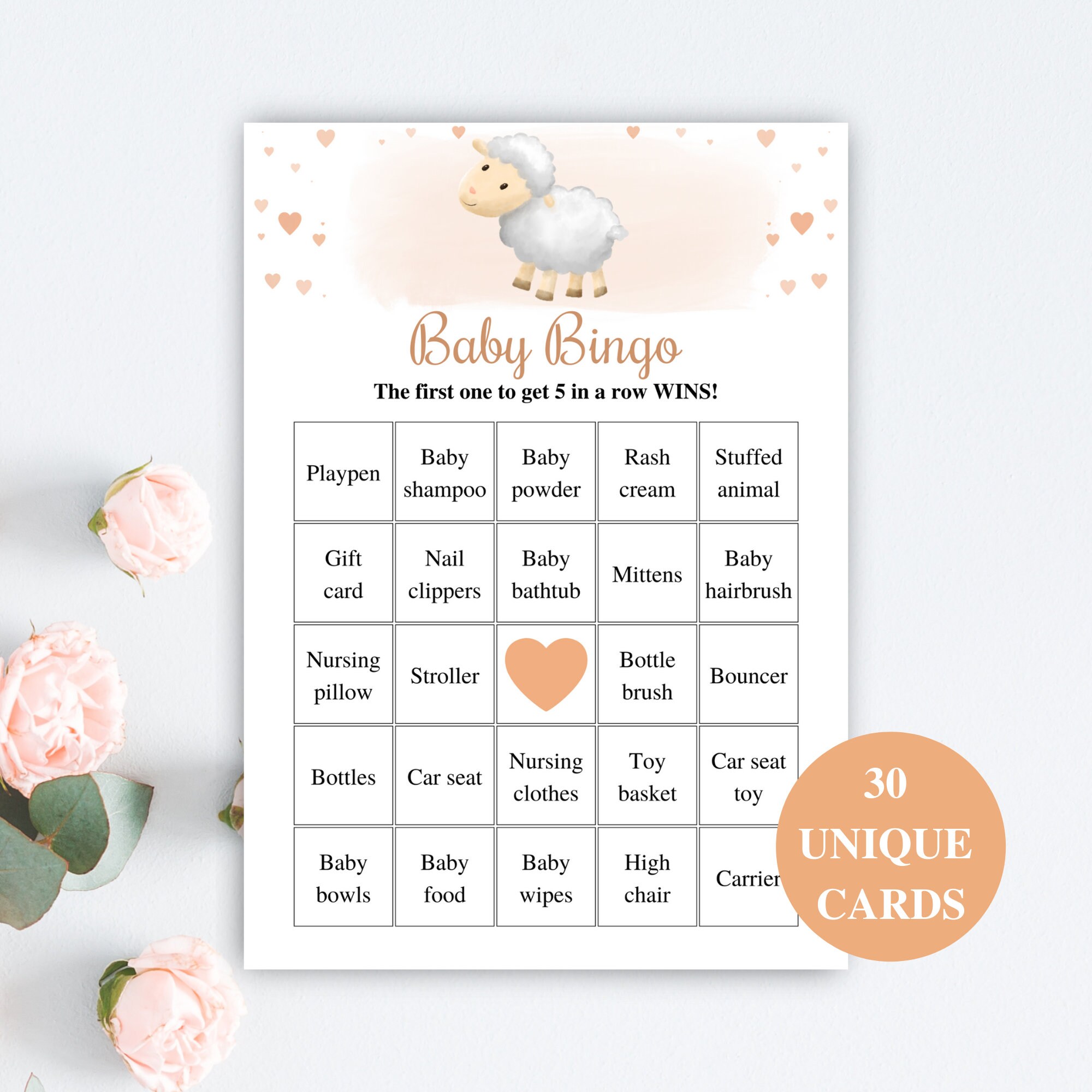 30 Printable Prefilled Baby Shower Bingo Cards Little Lamb | Etsy Canada