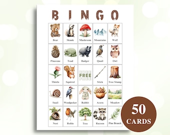 50 Printable Woodland Picture Bingo Cards, Woodland Bingo, Woodland ...