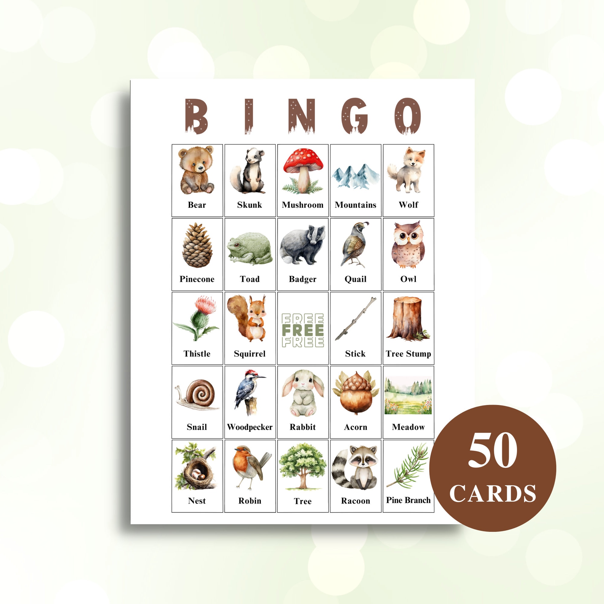 50 Printable Woodland Bingo Cards | Woodland Picture Bingo | Woodland ...