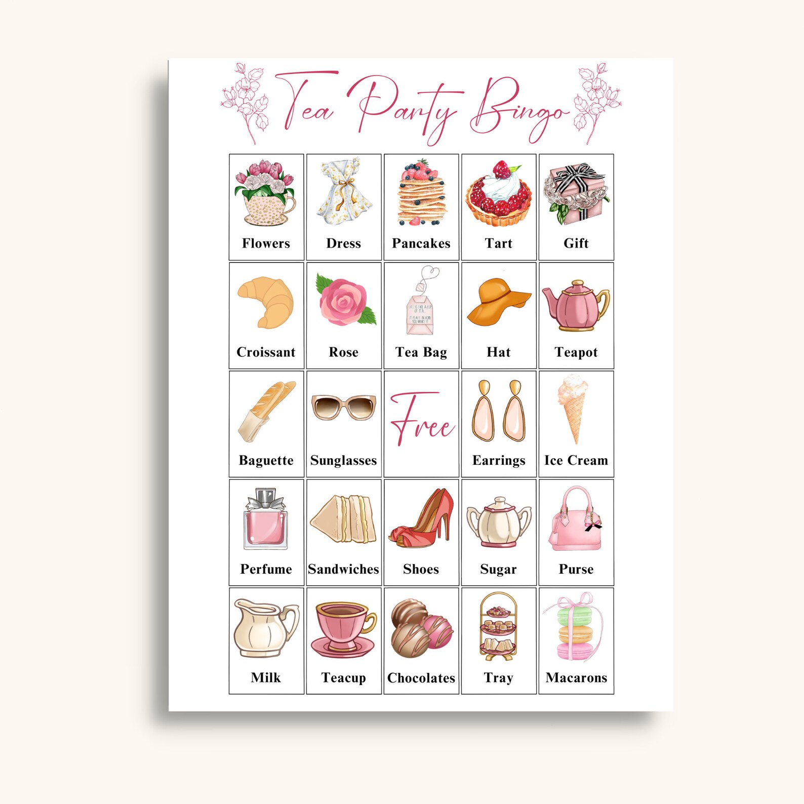 50 Printable Tea Party Bingo Cards Tea Party Bridal Shower Games Tea ...