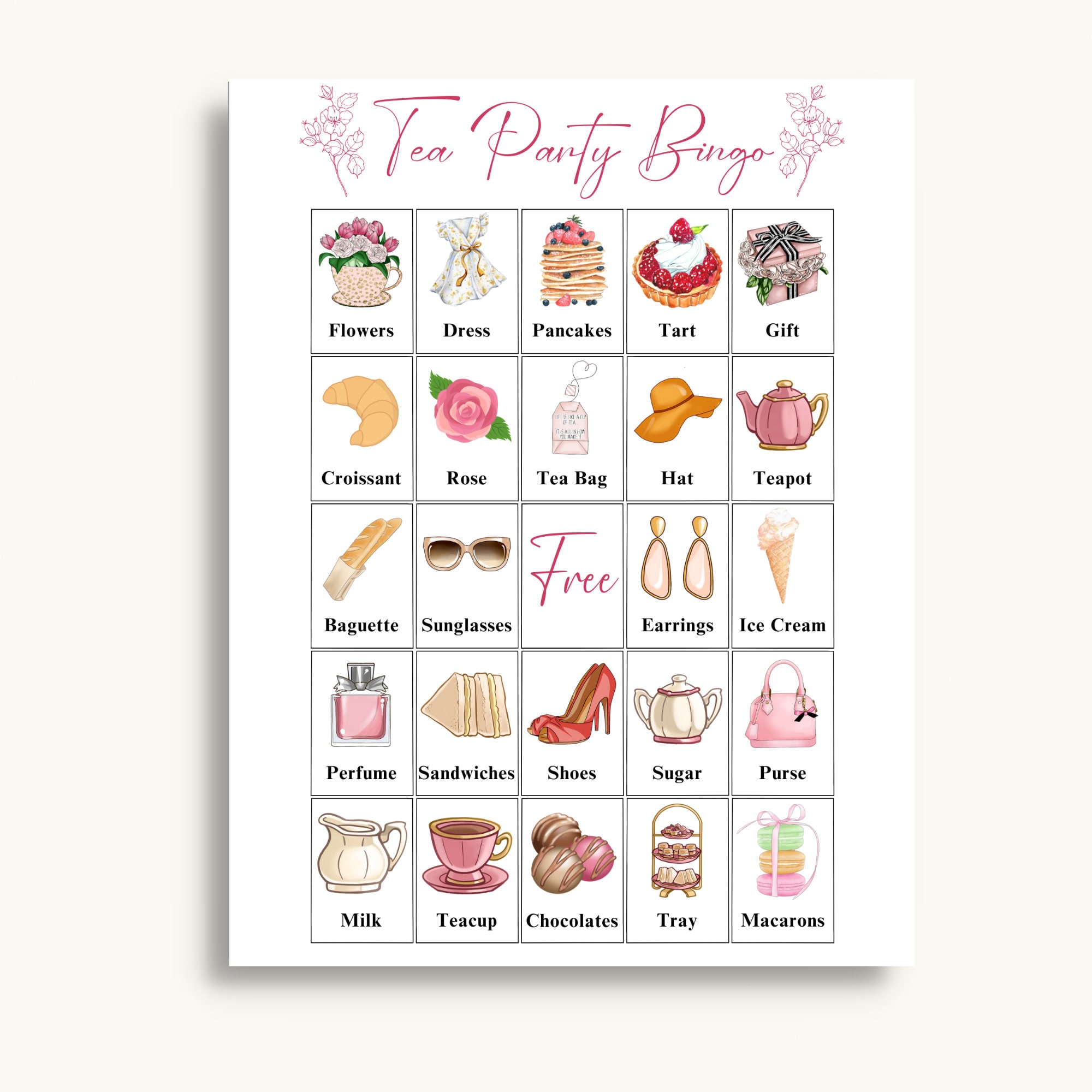 50 Printable Tea Party Bingo Cards Tea Party Bridal Shower Games Tea ...