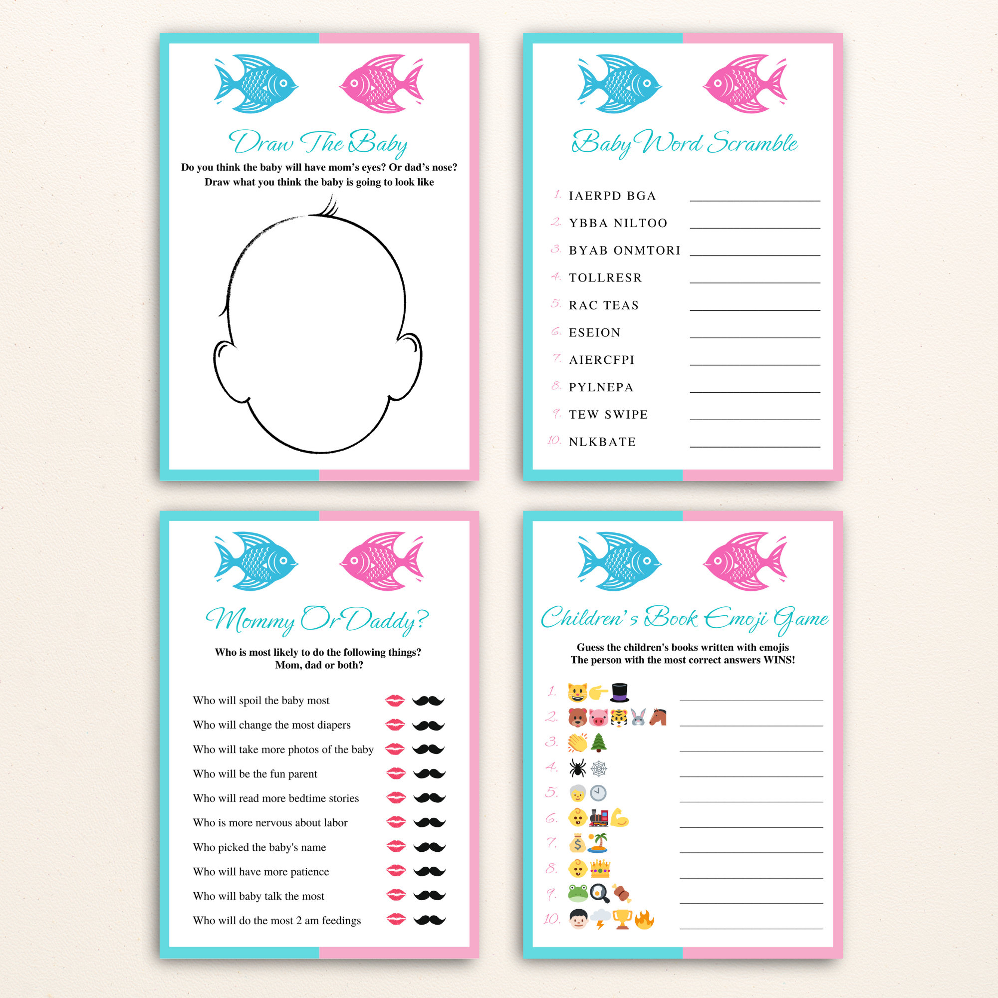 12 Printable Fish-she Fish-he Gender Reveal Games: Fishing Gender ...
