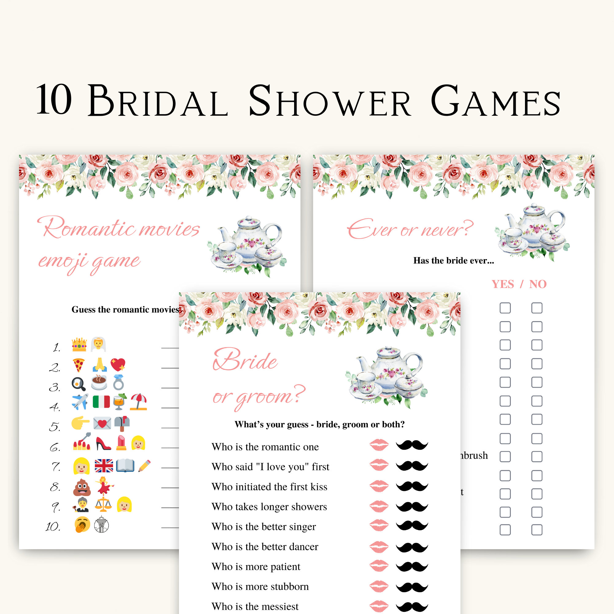 10 Printable Tea Party Bridal Shower Games, Hight Tea Bridal Shower ...