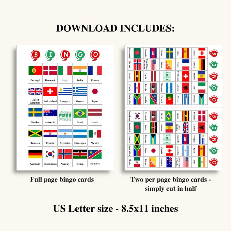 50 Tarjetas de Bingo de Banderas del Mundo imprimibles / Bingo con ...