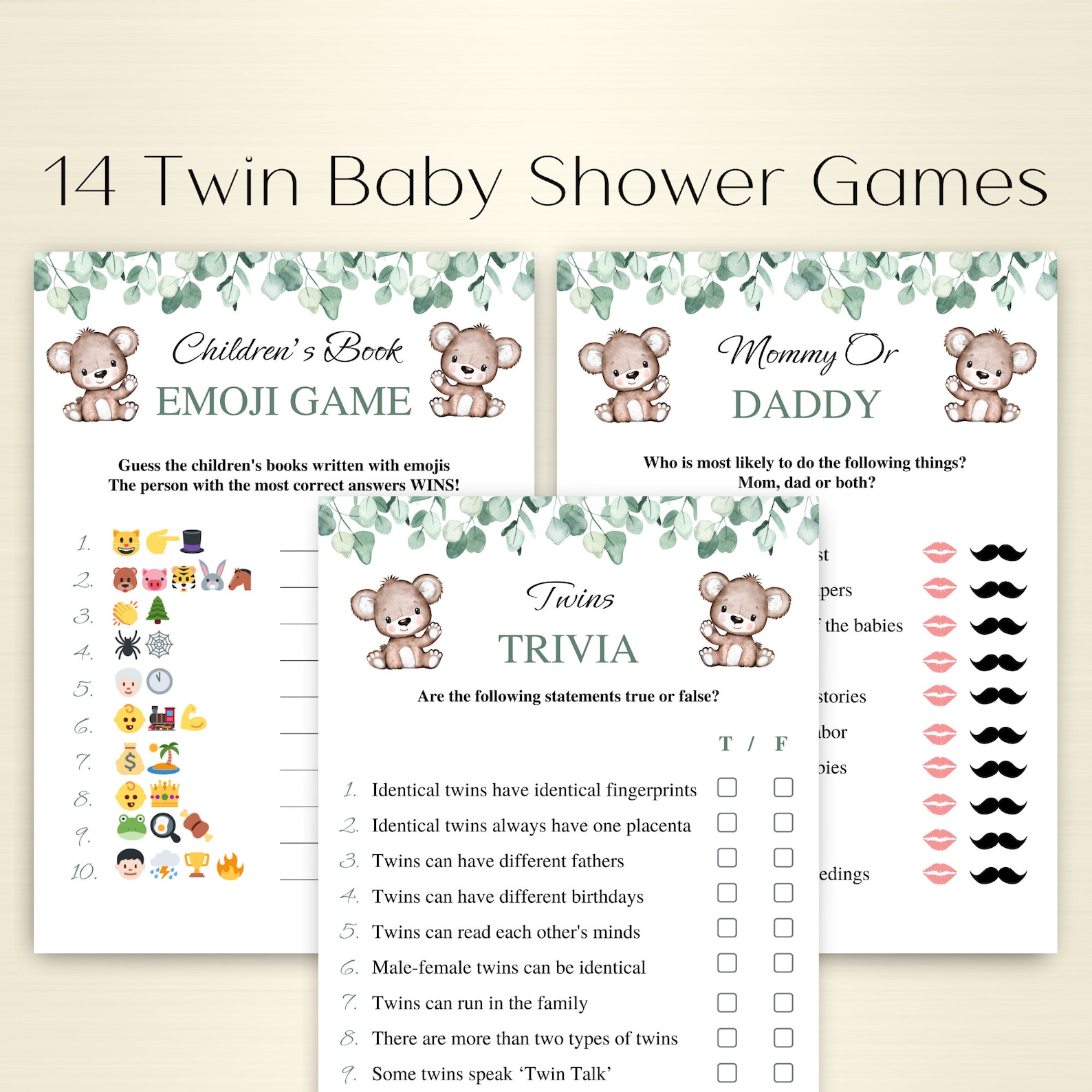 14 Printable Twin Baby Shower Games Twin Boy and Girl Baby Shower Game ...