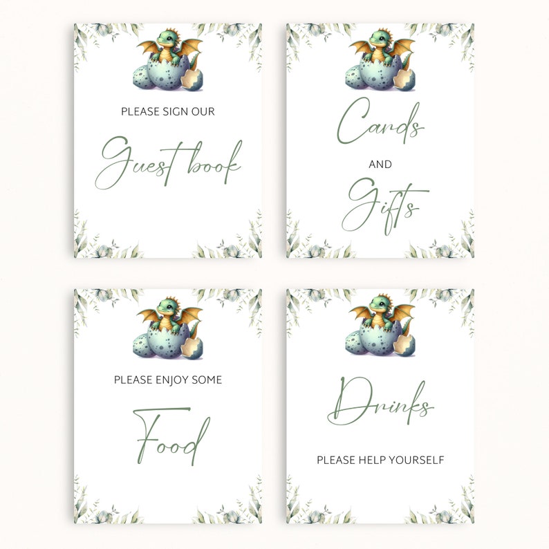 16 Printable Dragon Baby Shower Table Signs 8x10 Baby Shower Sign ...