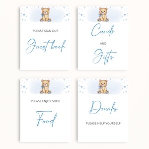 16 Printable Teddy Bear Baby Shower Table Signs, Blue Baby Shower ...