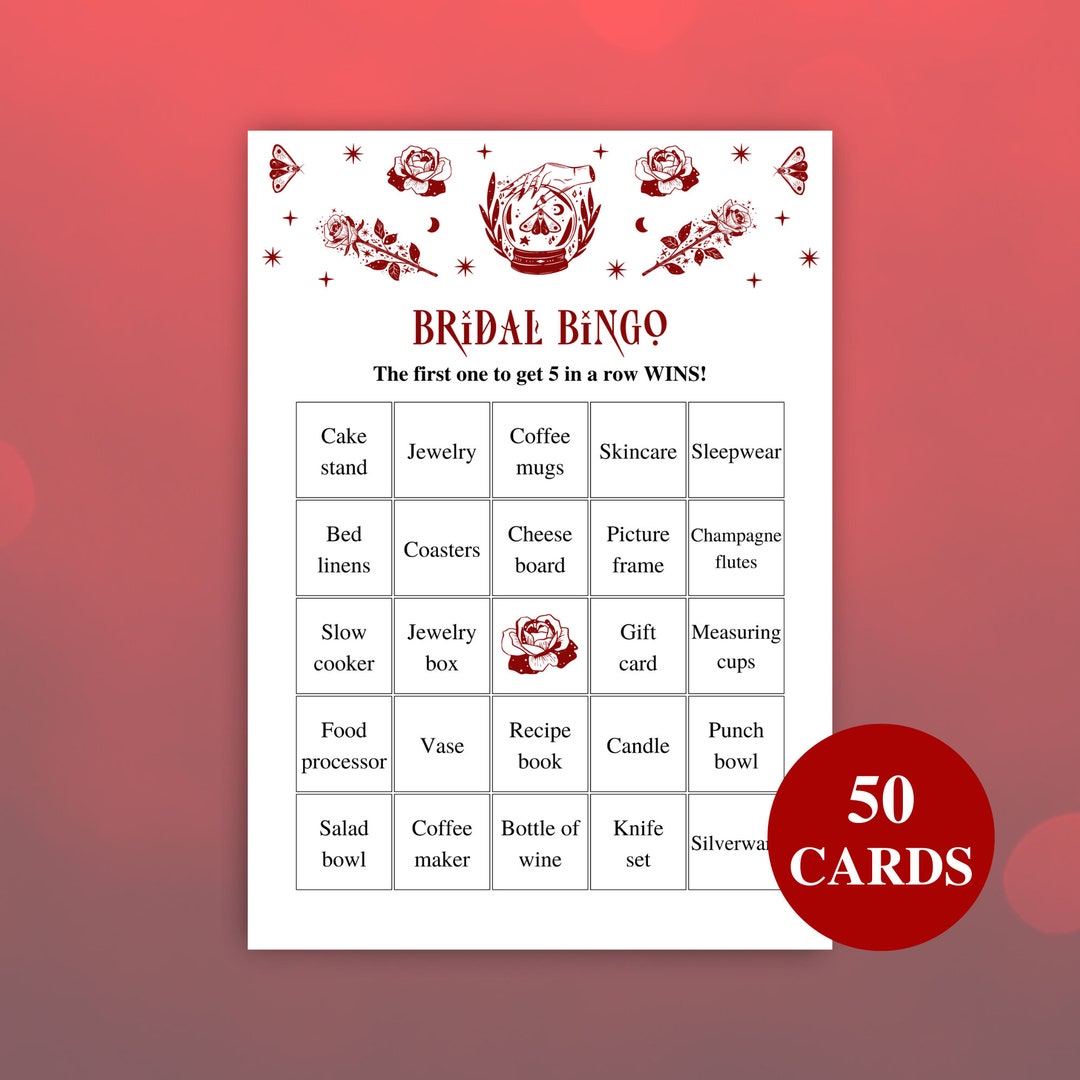 50 Printable Gothic Bridal Shower Bingo Cards Prefilled - Etsy