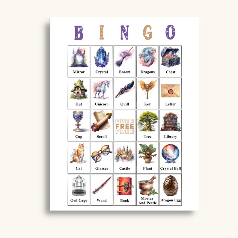 50 Printable Magic Bingo Cards | Magic Picture Bingo | Wizard Birthday ...